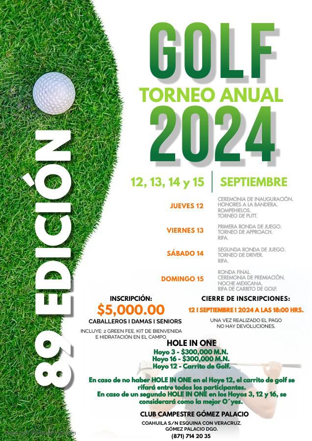 Información – XC Torneo Anual de Golf Gómez Palacio